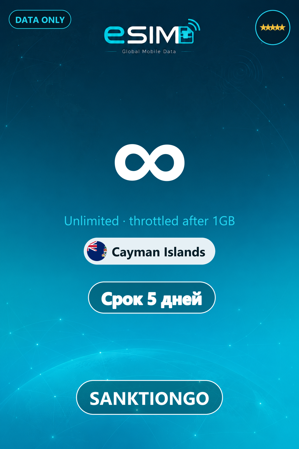ESIM Каймановы острова — безлимит интернета на 5 дней, туристическая сим-карта для интернета в поездках