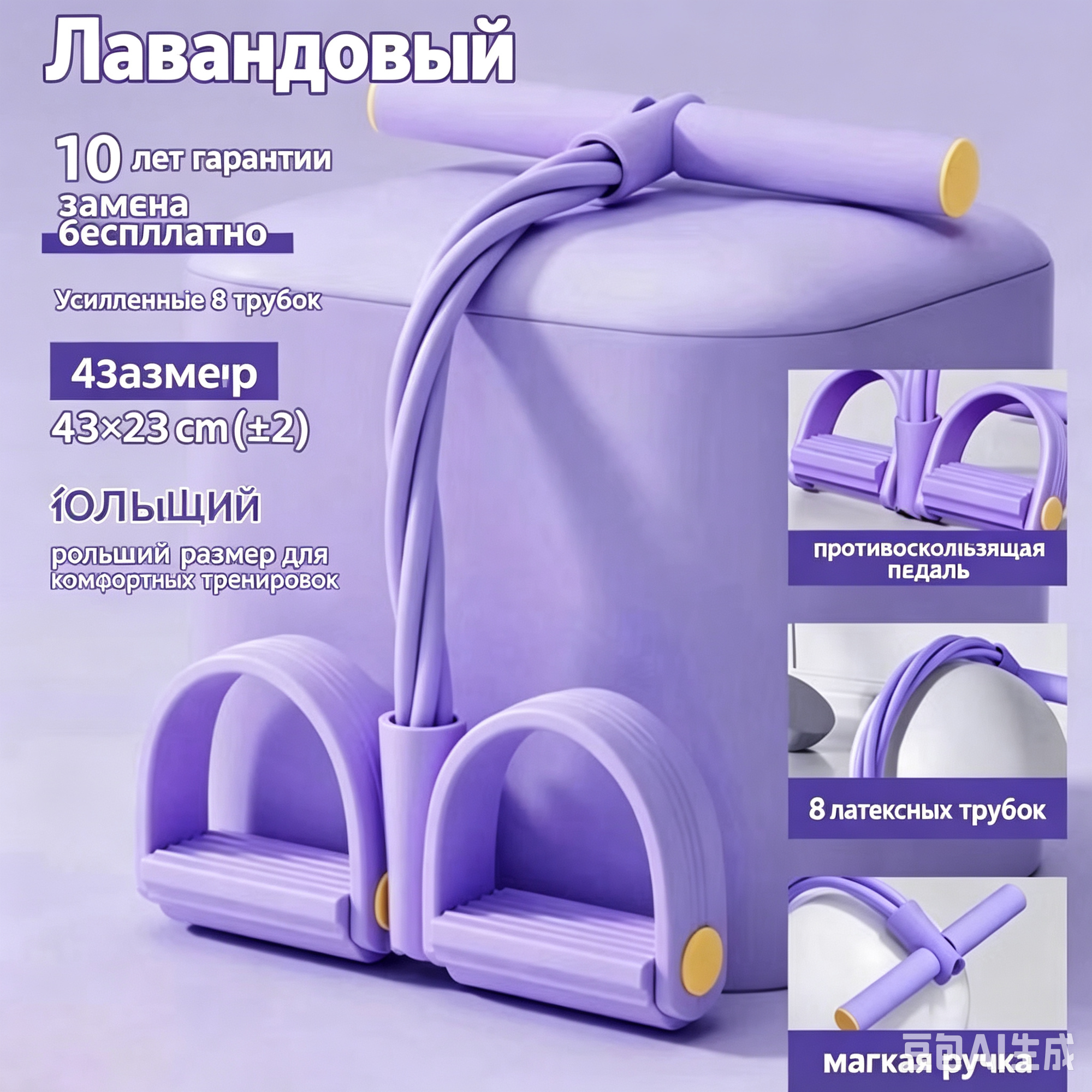 Натяжитель педалей "Устройство для приседаний", 8 трубчатый, нескользящая ручка, фиолетовый/розовый/синий