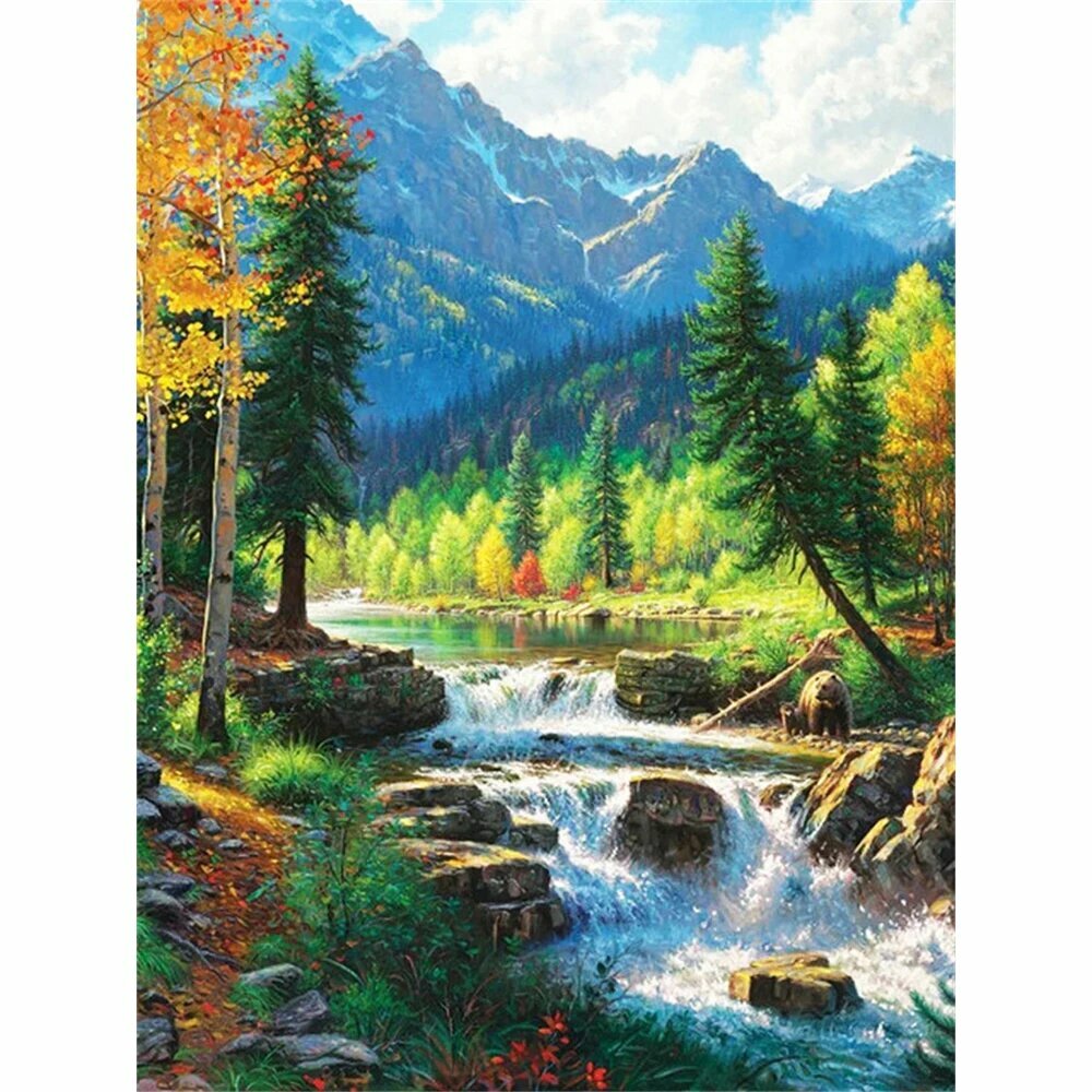 Набор для вышивания крестом "Весенний лесной пейзаж", Meian 40x50cm, HMA86834, 14CT Cotton Thread
