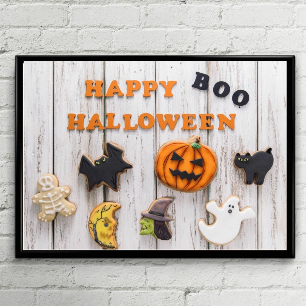 Плакат "Пряничные фигурки" на Хэллоуин (Halloween) от Cool Eshe из коллекции "Праздники", плакат на стену А3