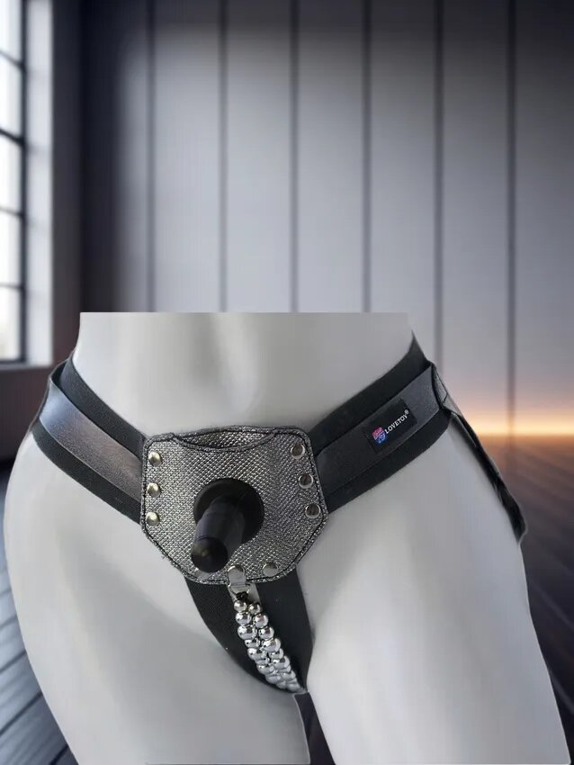 Страпон Lovetoy "Блеск", поясной, с бусинами, для БДСМ, гибкий, 3,7 см, 15,5 см