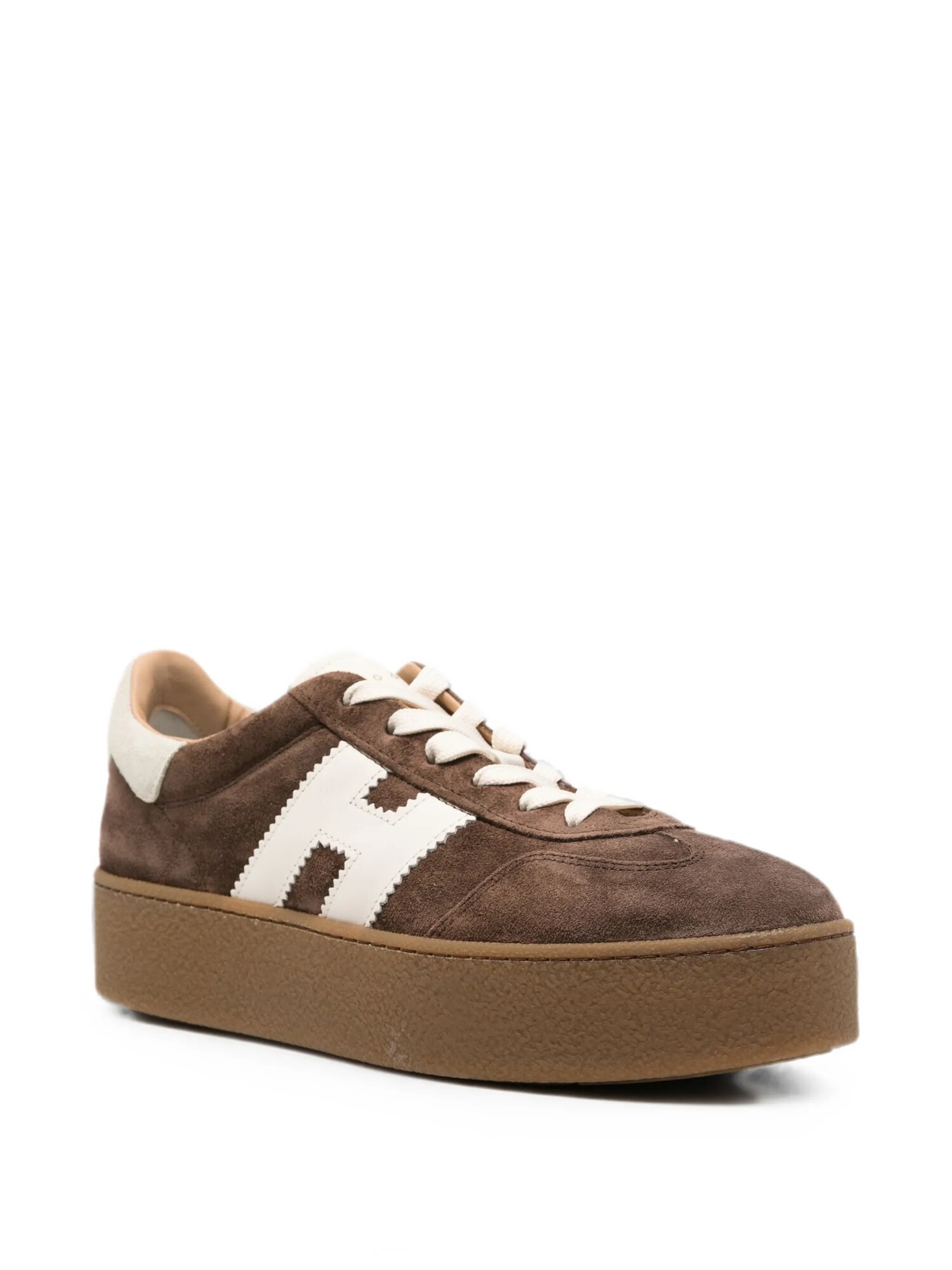Кроссовки Hogan H698 logo-patch sneakers, размер 34 EU, коричневый/серый/оранжевый — фото 1