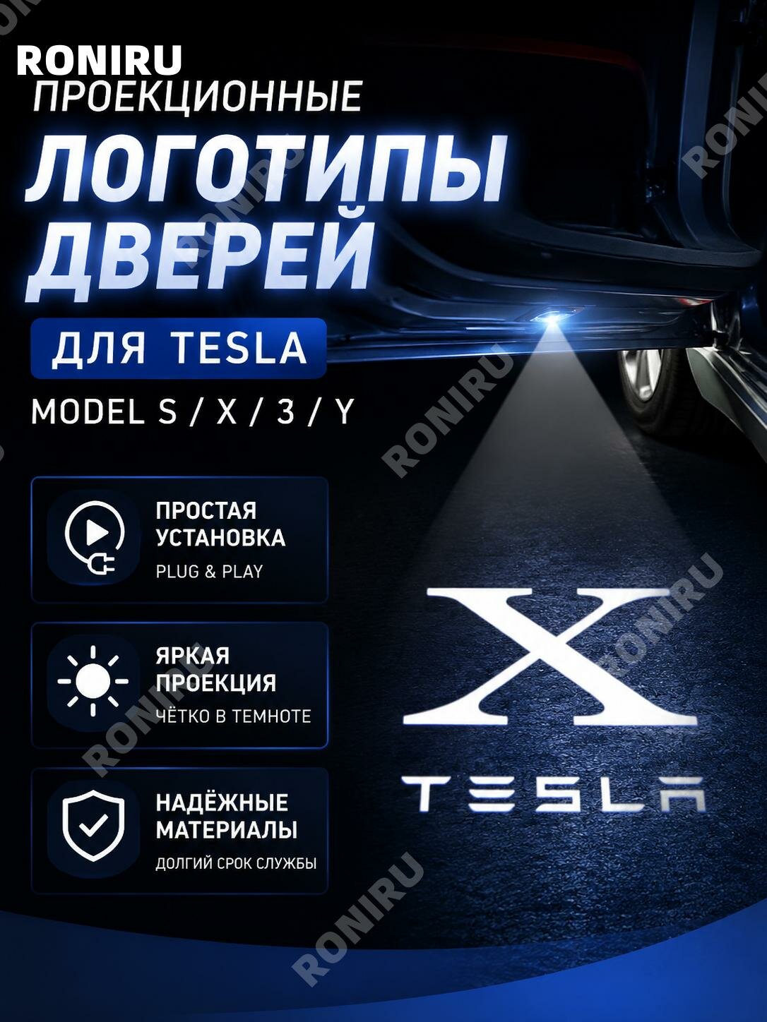 Проекционная подсветка двери для Tesla Model Y, светодиодная лампа