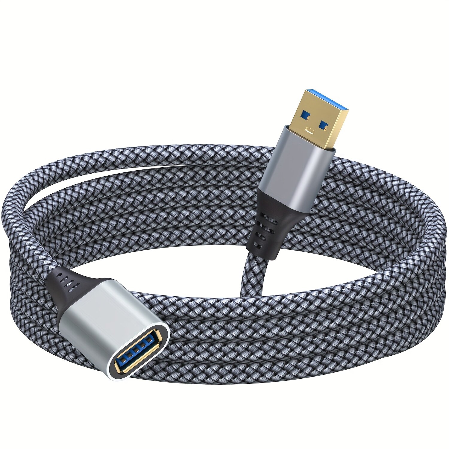 Кабель-удлинитель USB 3.0 Type-A (M) - Type-A (F) 1 м, плетеный, серый