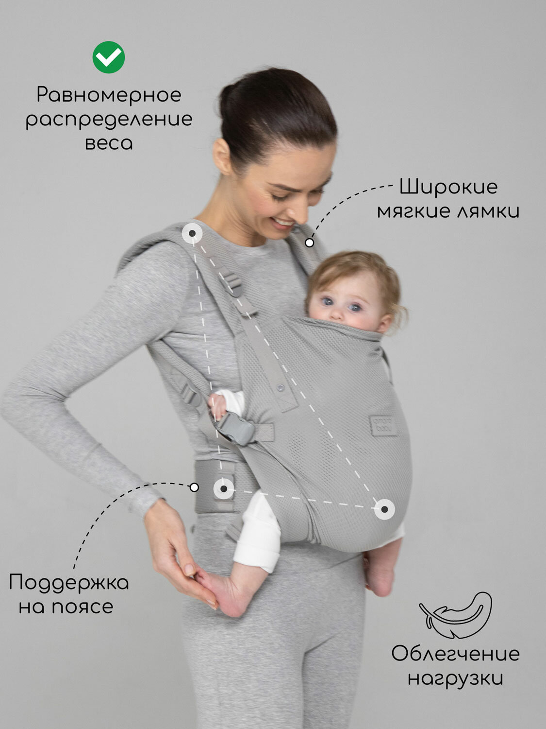 Эргорюкзак Amarobaby Hugger серый — фото 1