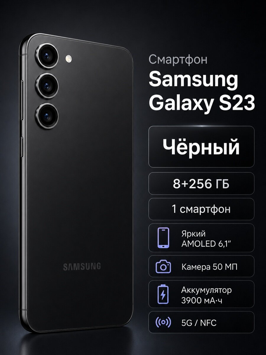 Смартфон Samsung Galaxy S23 5G 8/256 ГБ, черный, компактный флагман