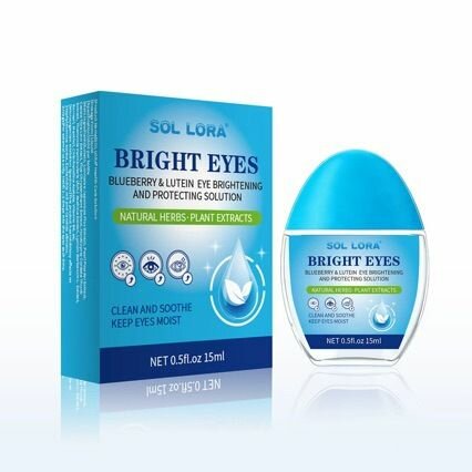 Капли для глаз SOL LORA BRIGHT EYES, 15 мл: с черникой и лютеином, увлажняющие и успокаивающие, для всех типов кожи