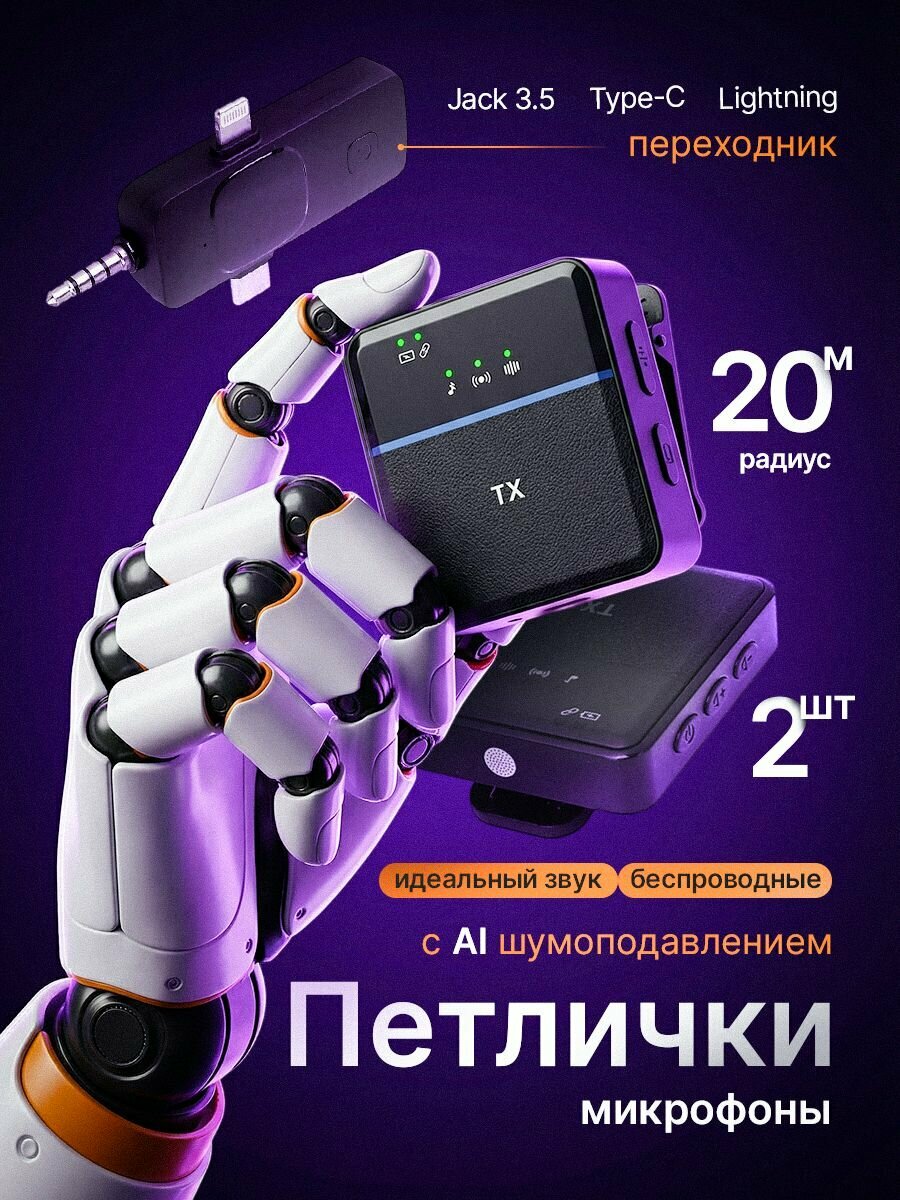 Микрофон петличный, микрофон петличный беспроводной, микрофон петличный для iphone