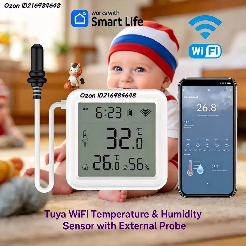 Tuya Wi-Fi датчик температуры и влажности, градусник для инкубатора, бани