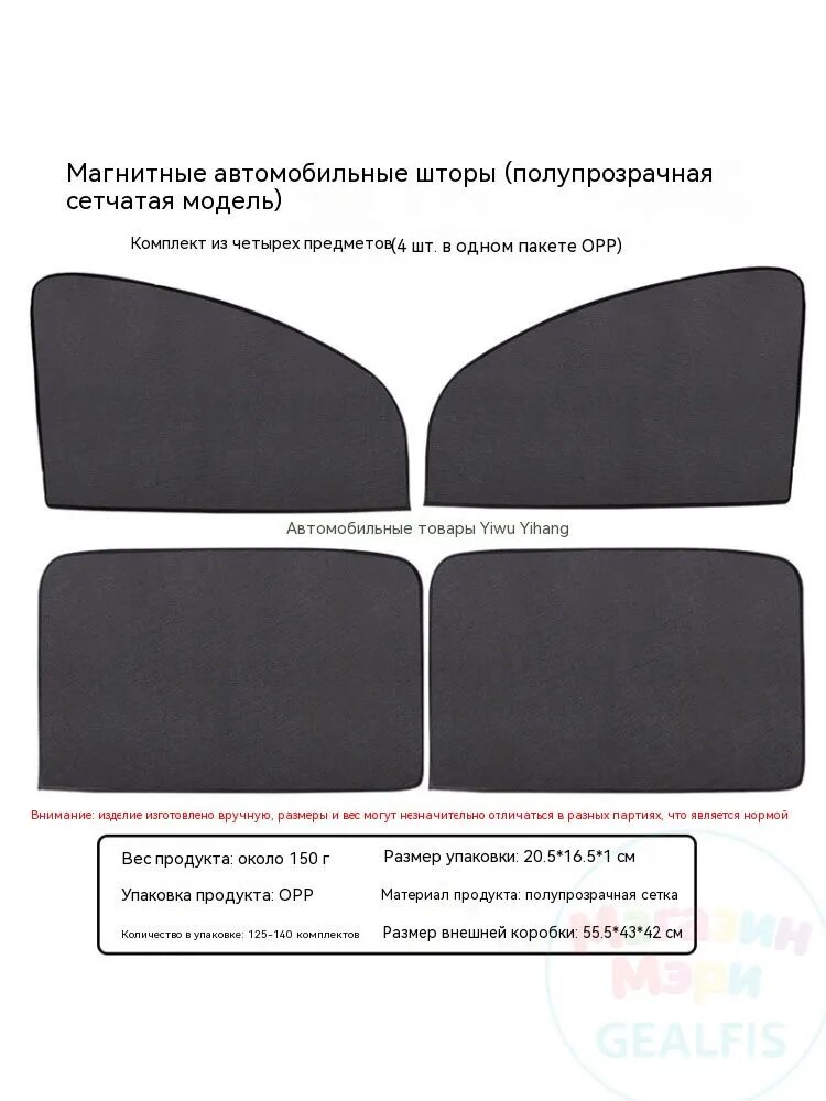 Магнитные автомобильные шторы (полупрозрачная сетчатая модель), затемнение: 98%