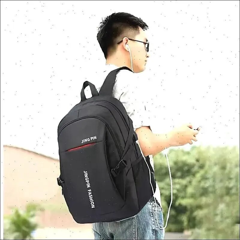 Рюкзак JINGPIN FASHION, городской, мужской, женский, черный, политекс, оксфорд, 42.5x30x16 см, вмещает ноутбук до 17" — фото 1