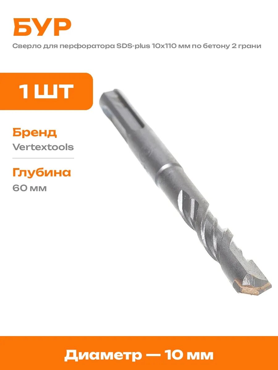 Бур по бетону SDS-plus 10х110 мм для перфоратора двухгранный