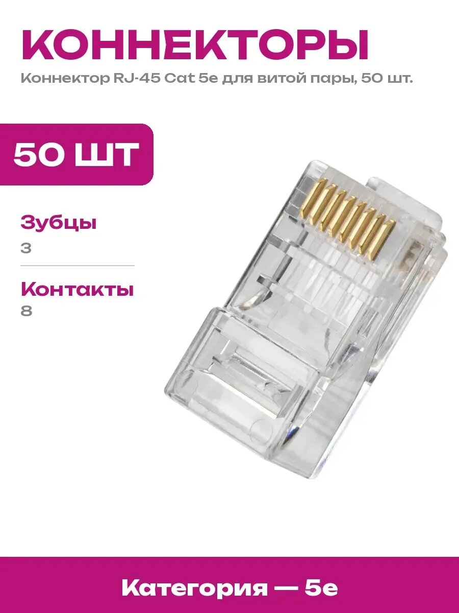 Разъем для интернет кабеля Cat 5e с золотым напылением