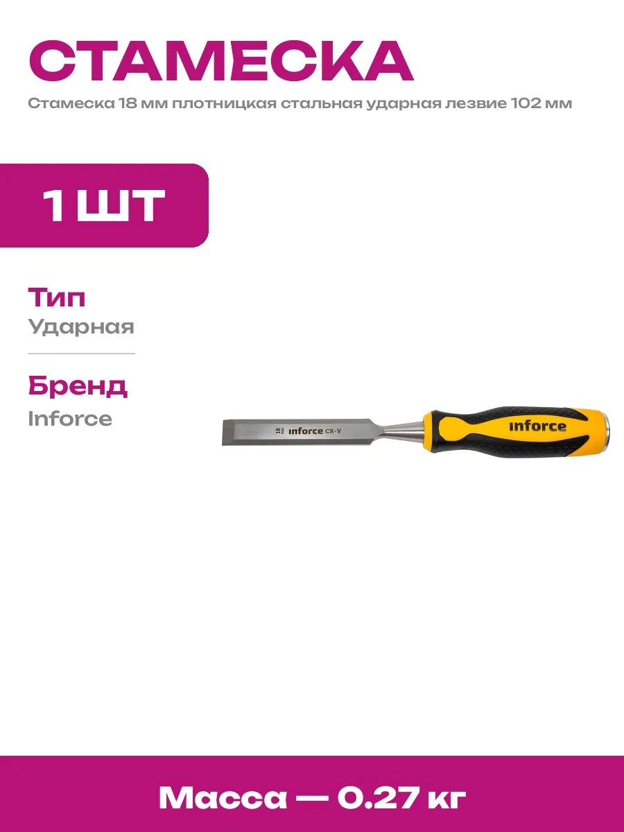Стамеска по дереву 18 мм прямая ударная двухкомпонентная руч