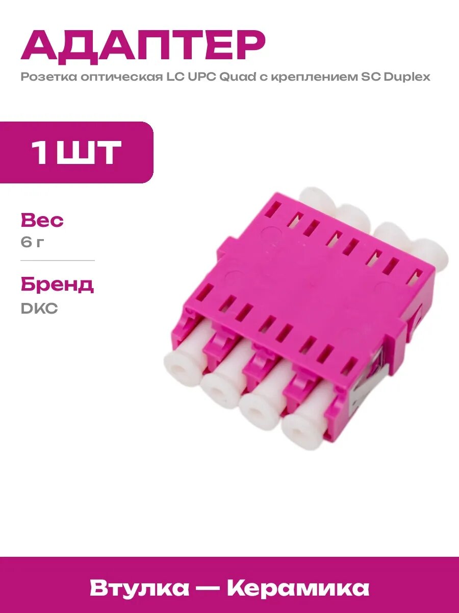 Адаптер оптический LC UPC Quad пурпурный для патч панелей