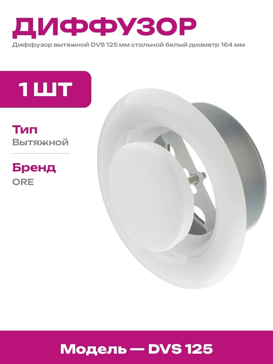 Стальной диффузор 125 мм белый вытяжной вентиляционный