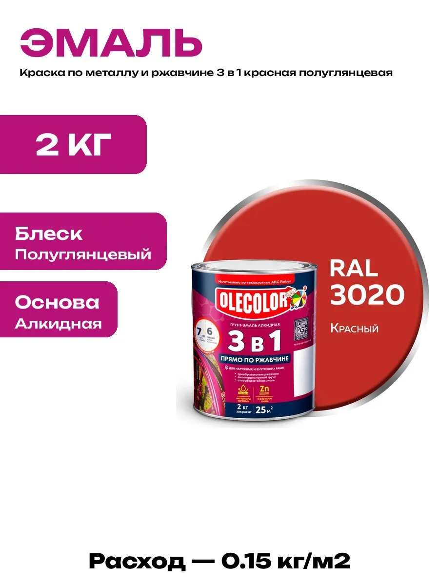 Краска для металлических поверхностей красная RAL 3020 2 кг