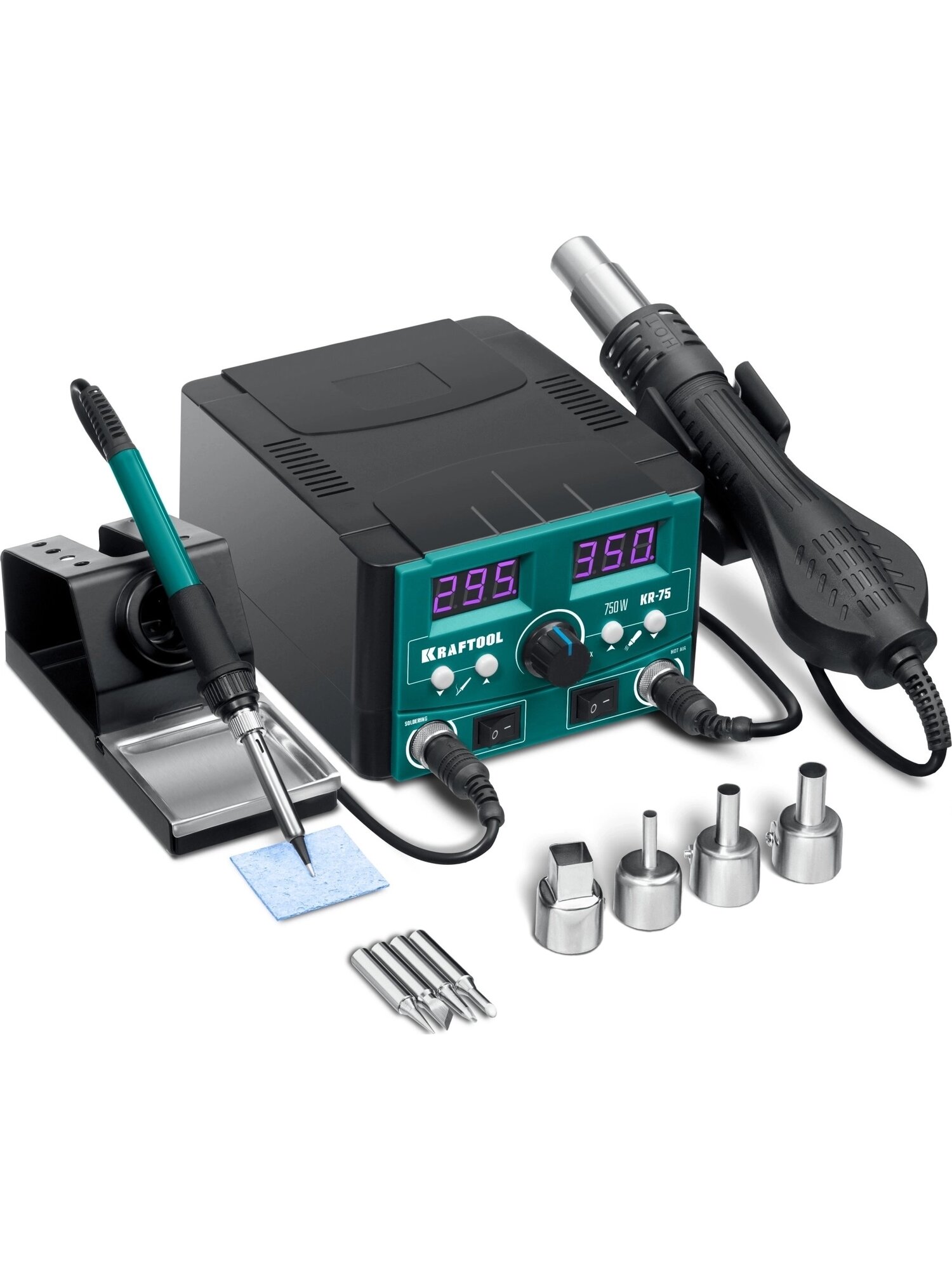 Ремонтная паяльная станция KRAFTOOL KR-75, 2-в-1 100-480 С 750 Вт