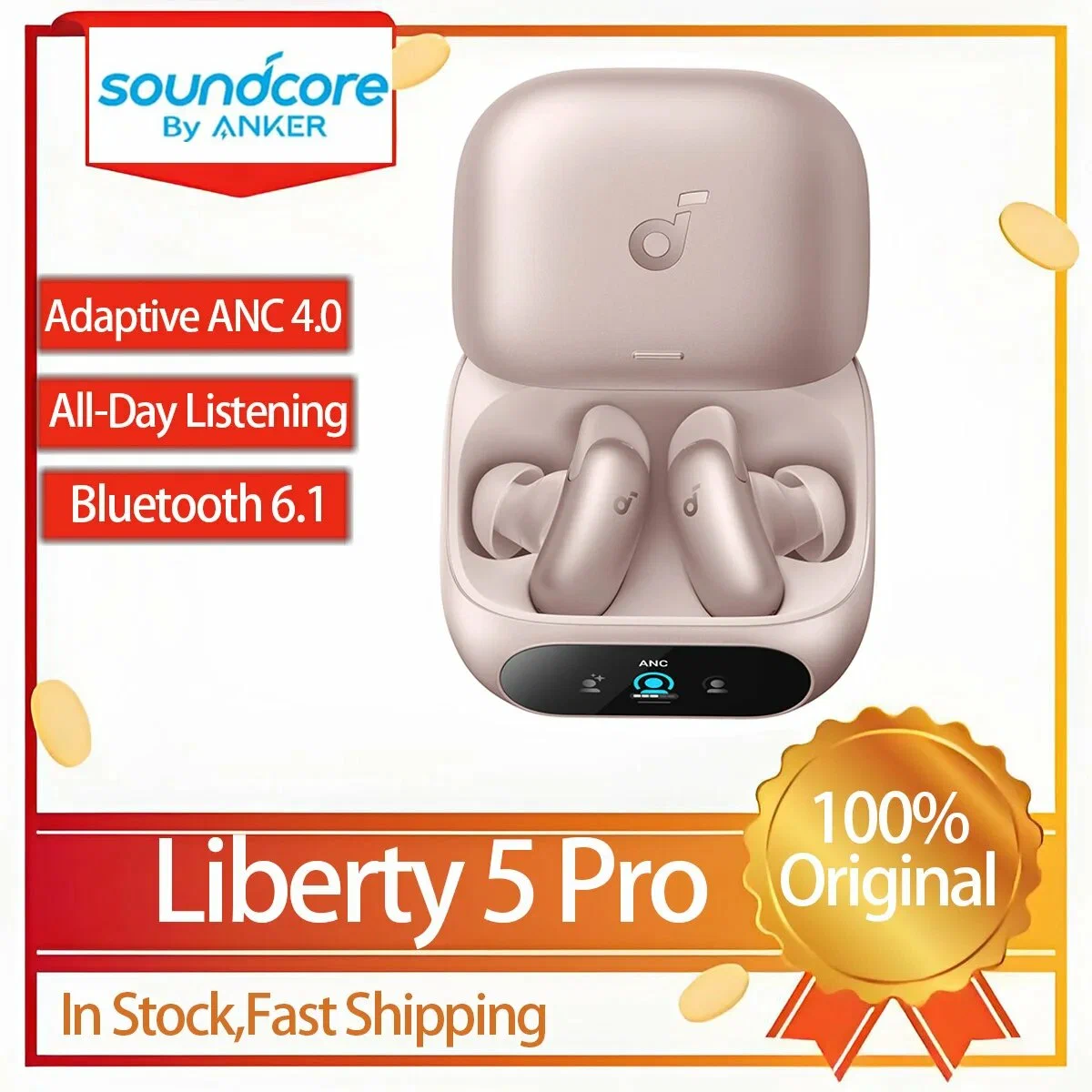 Беспроводные Bluetooth наушники Anker Liberty 5 Pro с шумоподавлением и ИИ для офисных совещаний, PINK