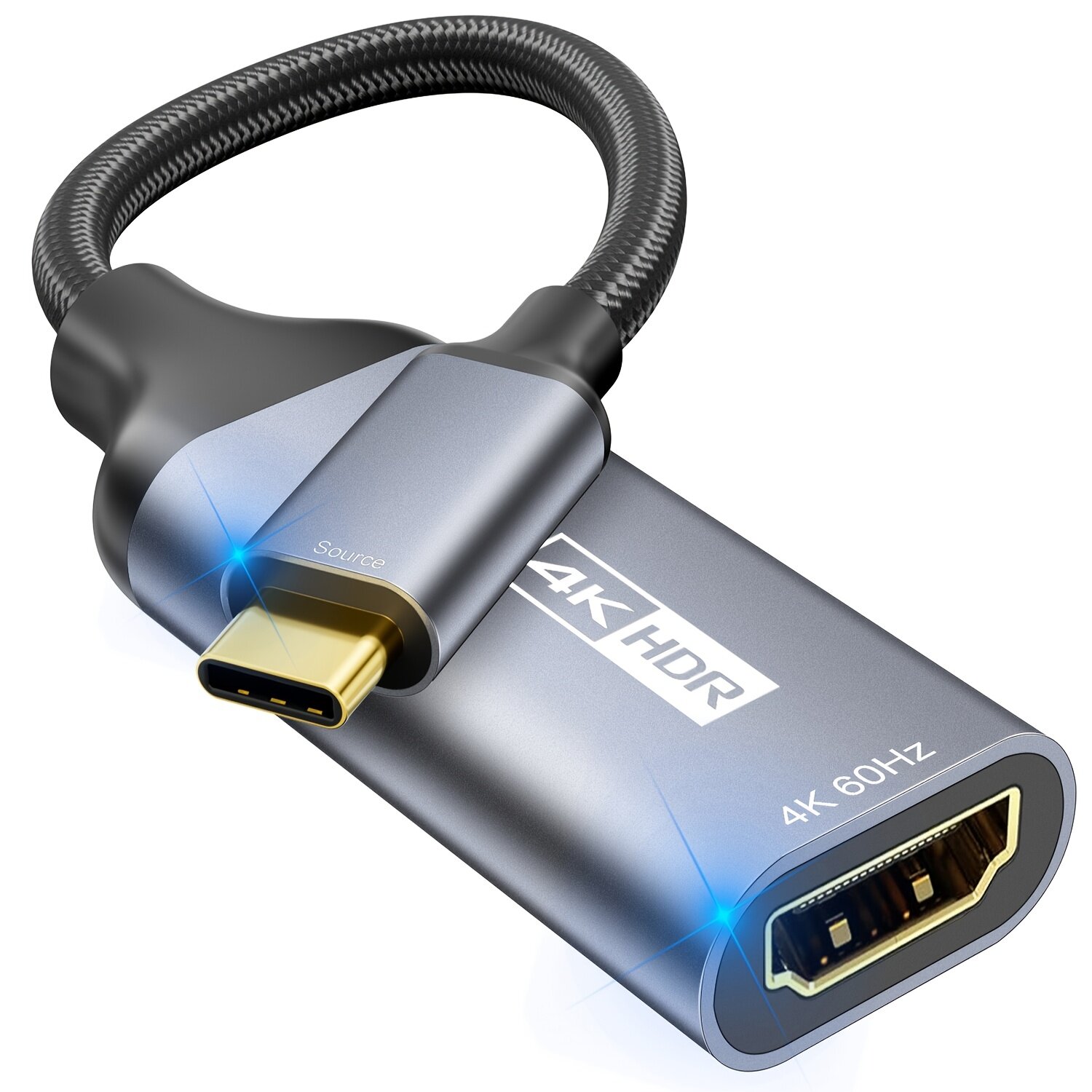 USB-C на HDTV адаптер 4K@60Hz, USB 3.1 Type-C (M) - HDTV 2.0 (F), совместим с Thunderbolt 3/4, для iPhone 15, MacBook, iPad, Galaxy S8-S23 и других USB-C ноутбуков, серый