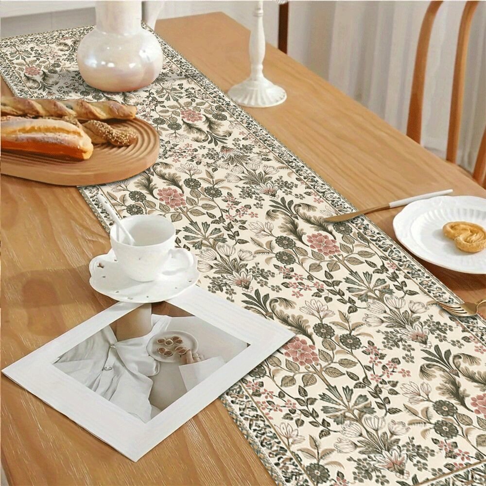 Льняная дорожка на стол с винтажным цветочным узором, 2D-печать, 40x140 см, стиль Beautiful 4.3