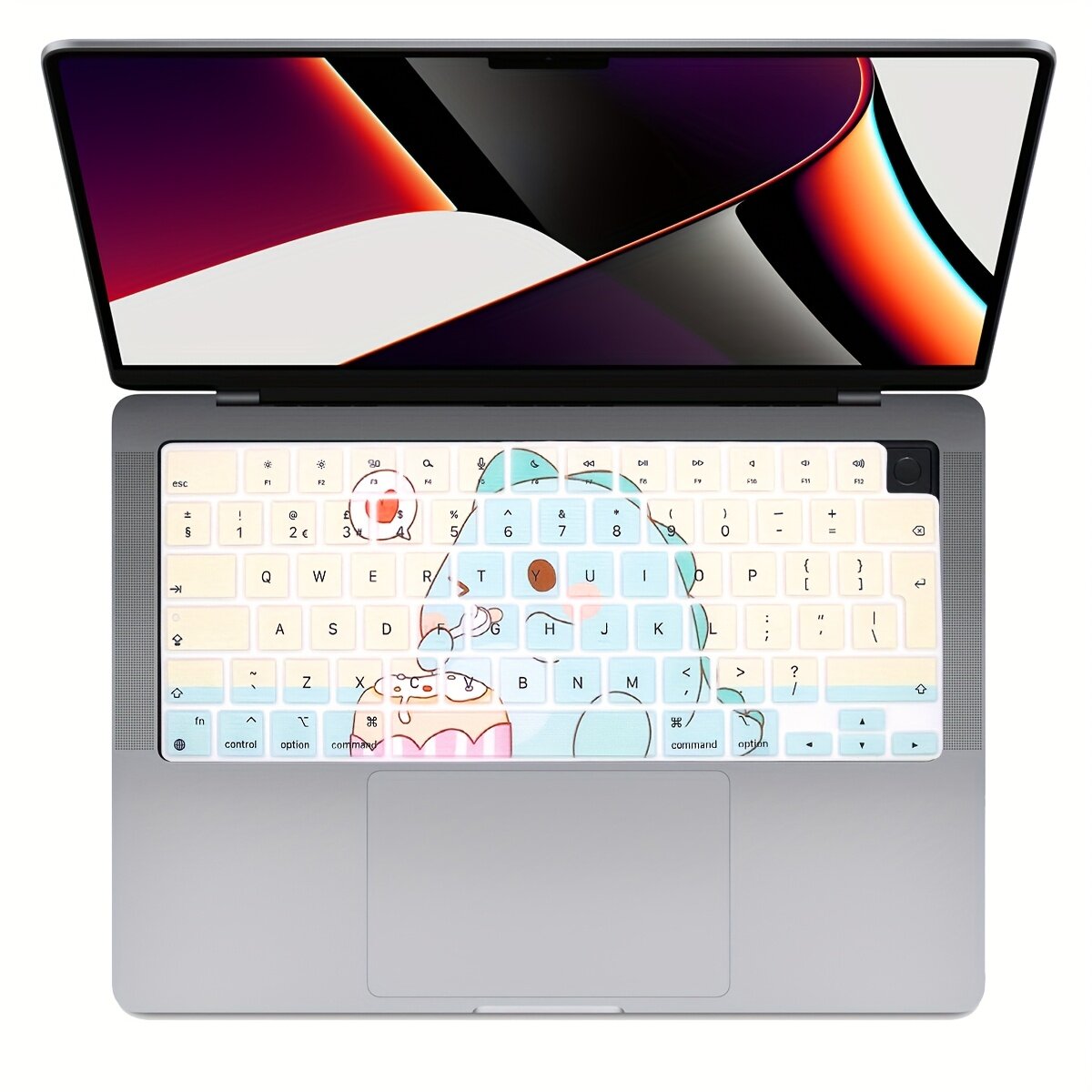 Накладка на клавиатуру для MacBook Air 13.6" и 15" (M1-M5, 2022–2026) с рисунком «Мультяшные динозавры», английская раскладка EU