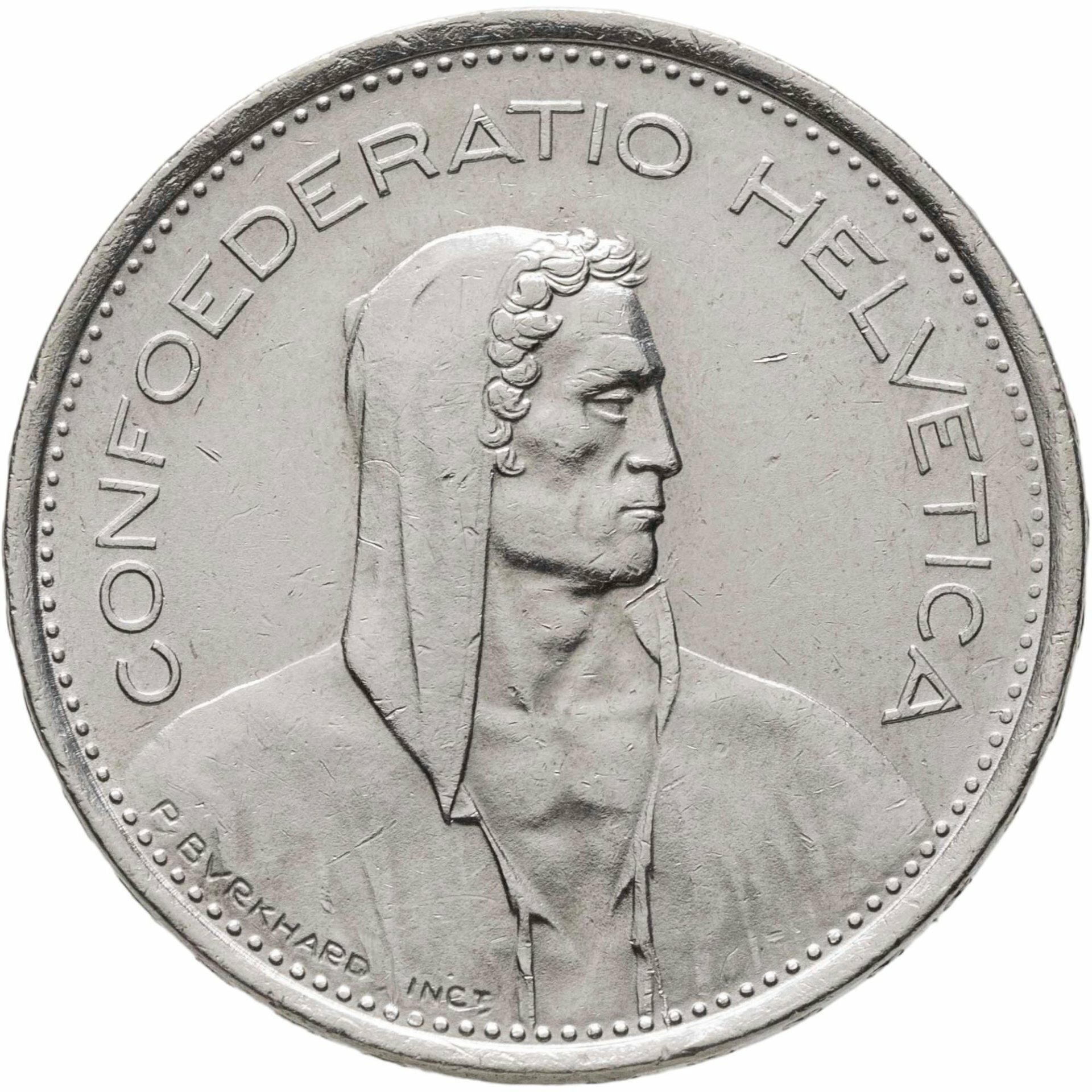 Швейцария 5 франков 1969, Серебро 835, в сохранности XF-AU