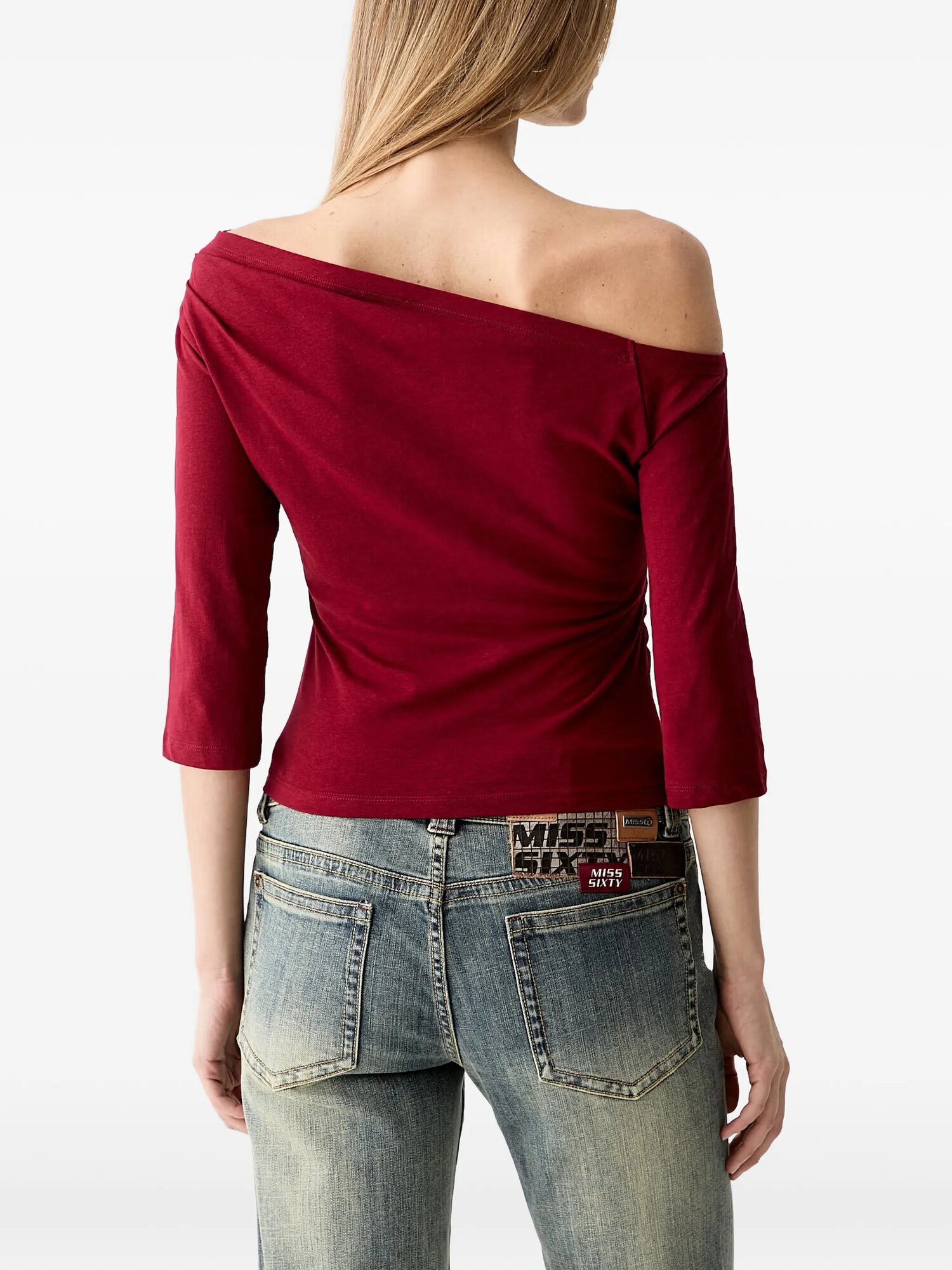 Футболка Miss Sixty Logo-patch off-shoulder T-shirt, размер 46, Rouge Red — фото 1