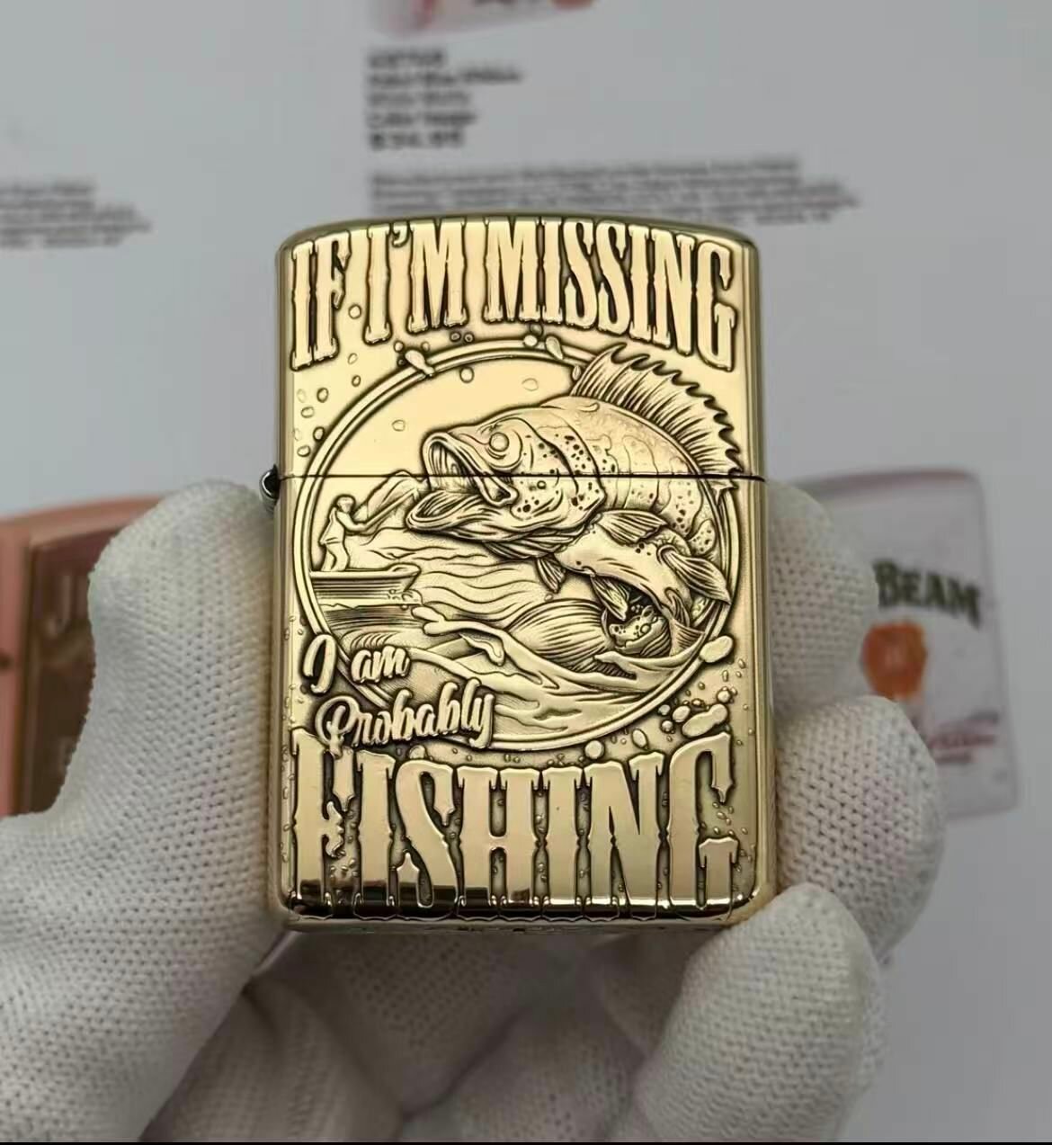 Zippo, серия "с объемной гравировкой форели, круглый рельефный узор с рыбой и волнами", пустая(без заправки)