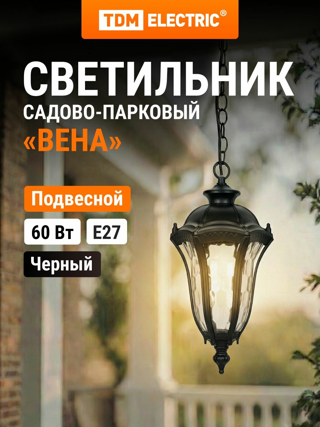 Светильник уличный "Вена" 60 Вт, подвес, алюм, прозрачное/черный Е27, TDM Electric