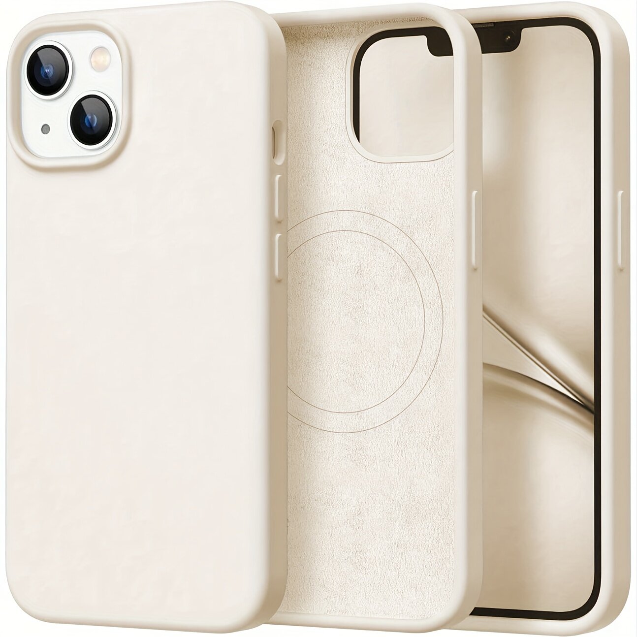 Мягкий магнитный чехол для iPhone 15 с микрофибровой подкладкой, противоударный, цвет Ivory White