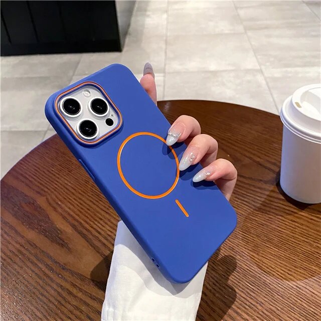 Роскошный чехол для телефона Magsafe с магнитной Айфон 15 Про Макс, Синий, Blue Magnetic Case