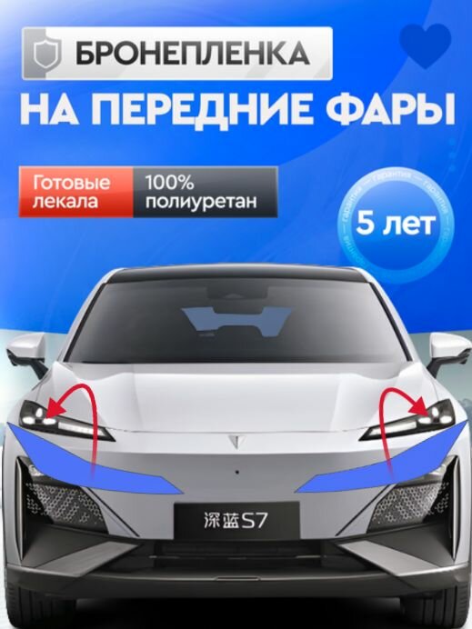 Бронепленка для фар на автомобиль Changan Deepal S07 S7 2023-, 1 поколение, полиуретановая пленка на фары авто