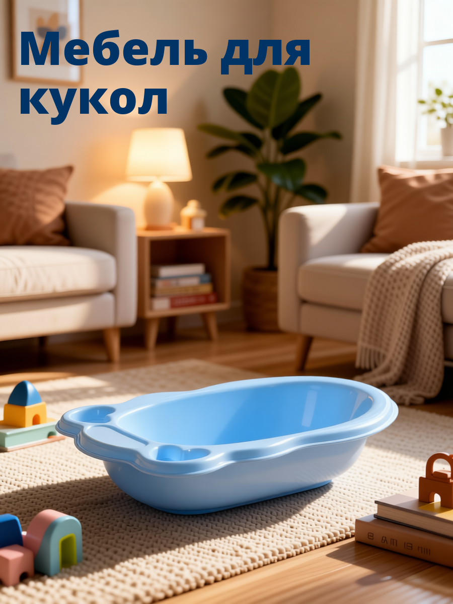 Кукольный Домик Ванная Комната Маленькая Ванна Для Кукол Игрушка Из Пластика Небесно-Синего Цвета 27.50X15.50X6.50Cm