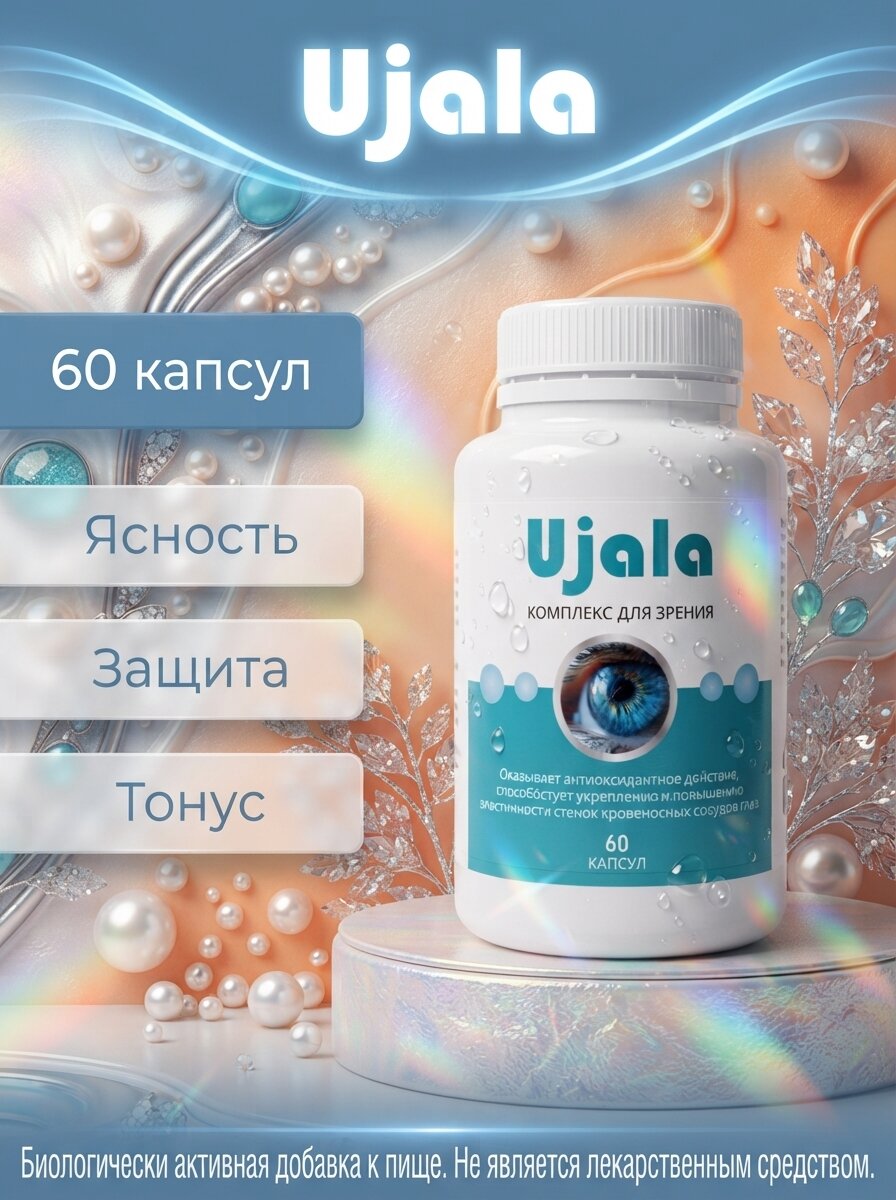 БАД для зрения Ujala (Уджала), капсулы для поддержки глаз, банка, 60 капсул