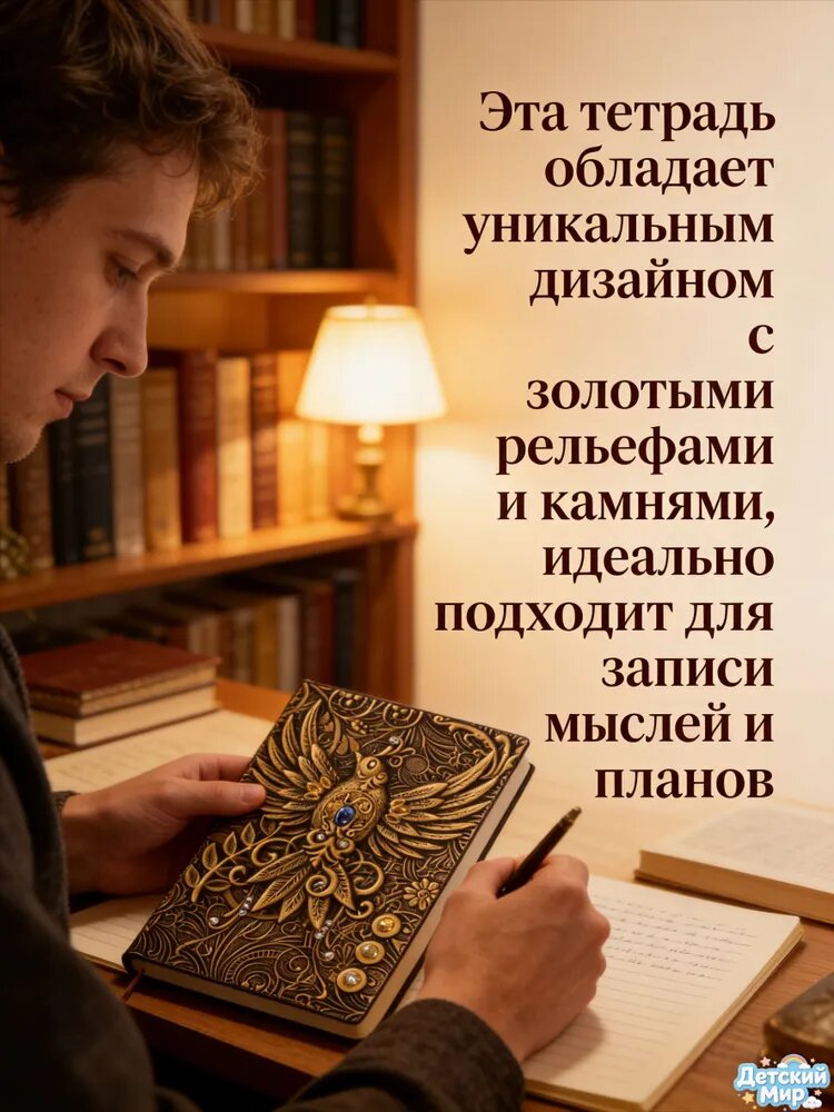 Блокнот А5, 100 листов, искусственная кожа, дизайн с фениксом, серый металлик — фото 1