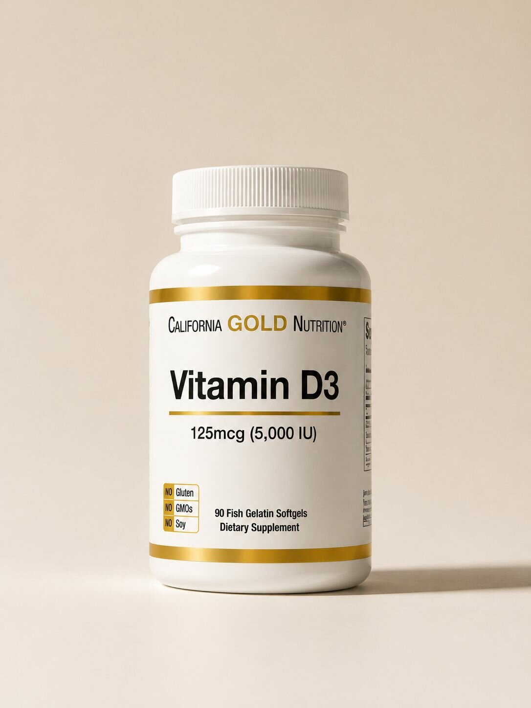 Витамин D3 California Gold Nutrition, 90 капсул холекальциферол для иммунитета, костей и зубов