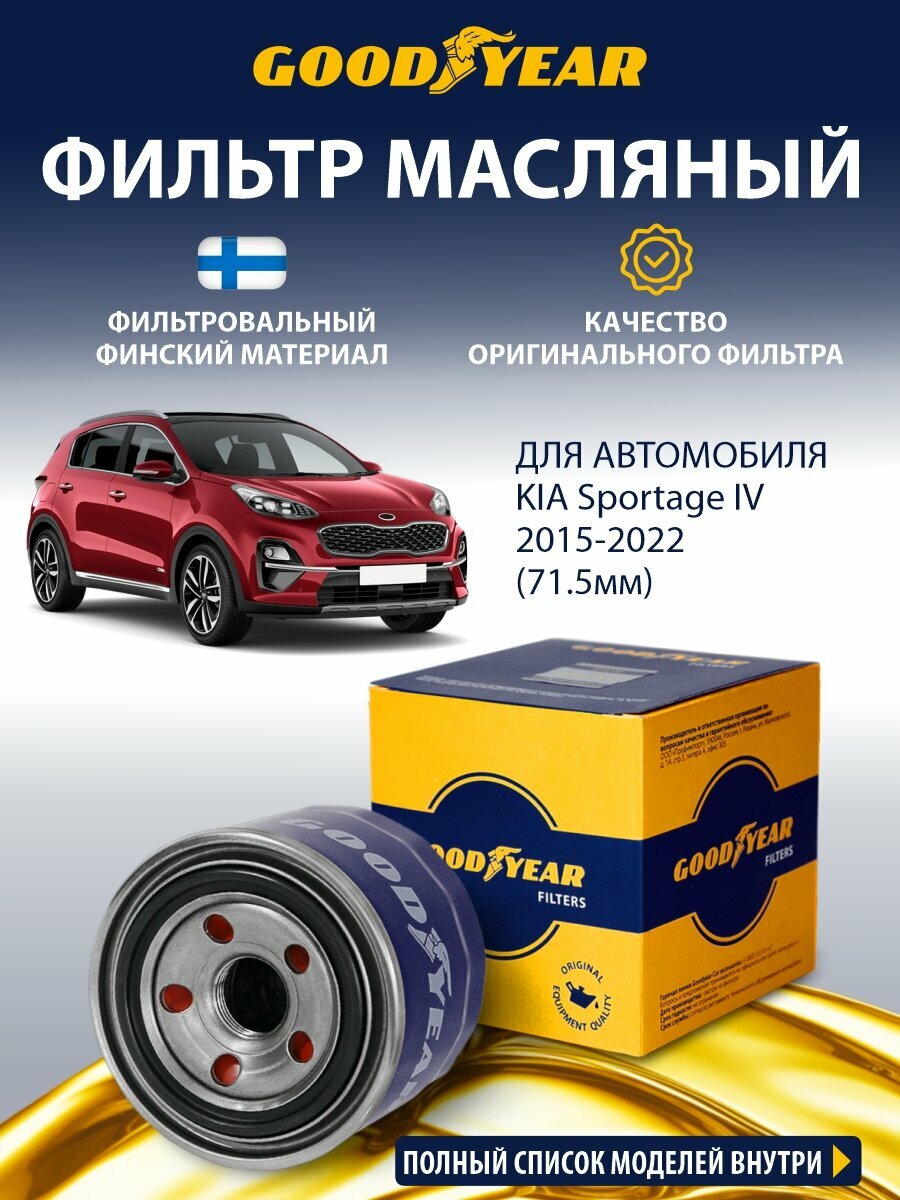 Фильтр масляный автомобильный KIA Sportage 4 (Кия Спортейдж 4) 1.6 2.0 бензин 2015 2016 2017 2018 2019 2020 2021 2022