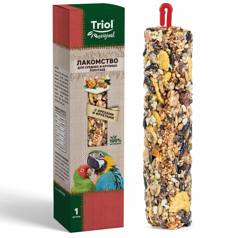 Лакомство для попугаев средних и крупных с орехами и фруктами Triol, 110г средних крупных попугаев орехи фрукты