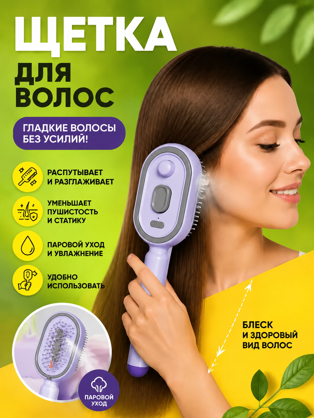 Паровая щетка для волос с массажем и увлажнением, для укладки, Добавьте воду и эфирные масла для ухода за волосами, распутывания и ухода за волосами