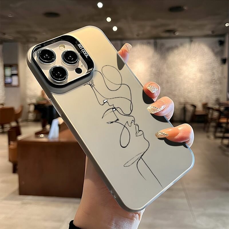 Чехол на Aйфон 13 Про Макс / IPHONE 13 PRO MAX черный с дизайном Контур лица, силиконовый антиударный