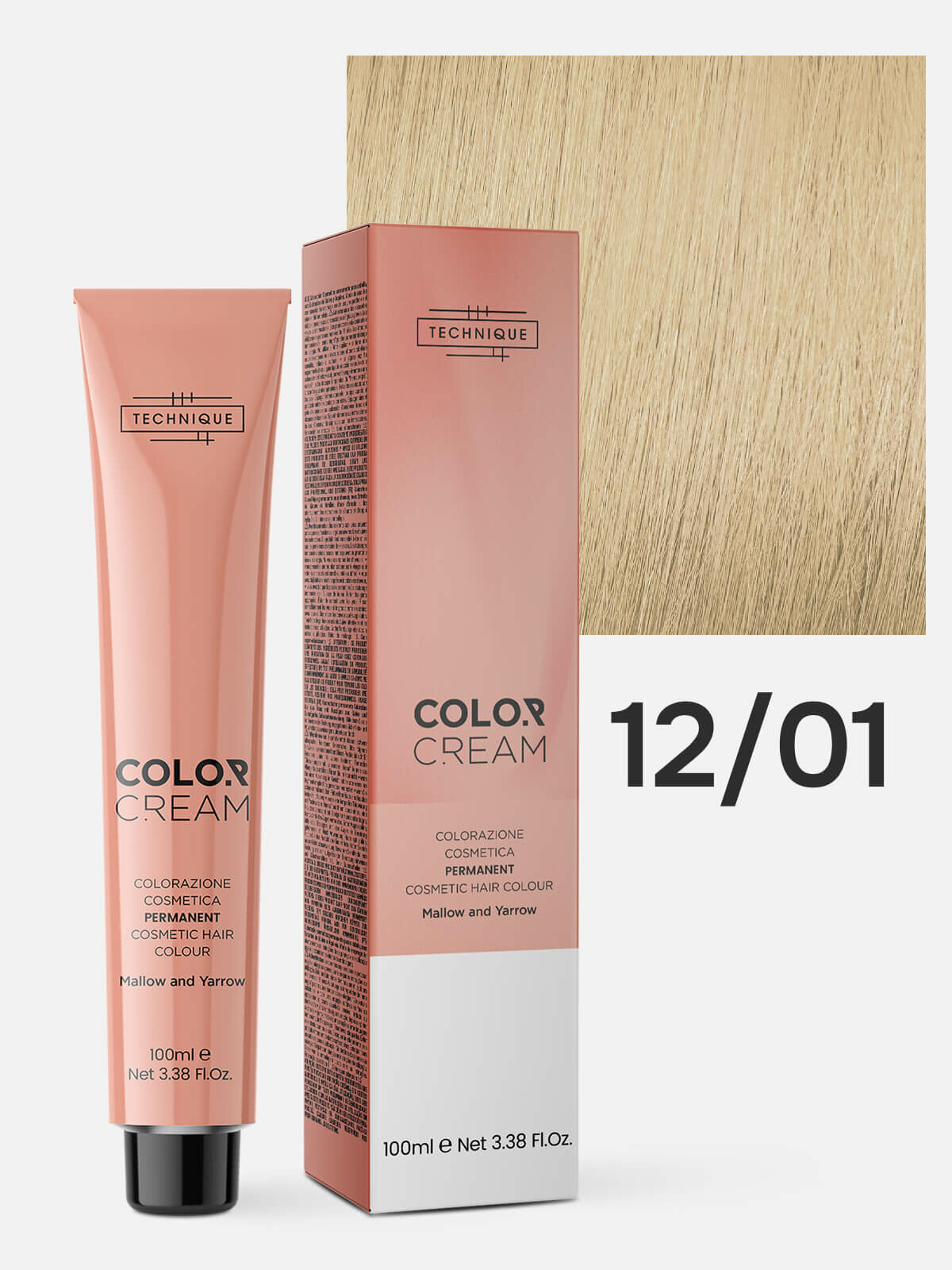 Крем - краска для осветления волос профессиональная Technique Color Cream Permanent Cosmetic Hair Colour 12.01 Суперосветляющий блонд Пепельный, 100 мл