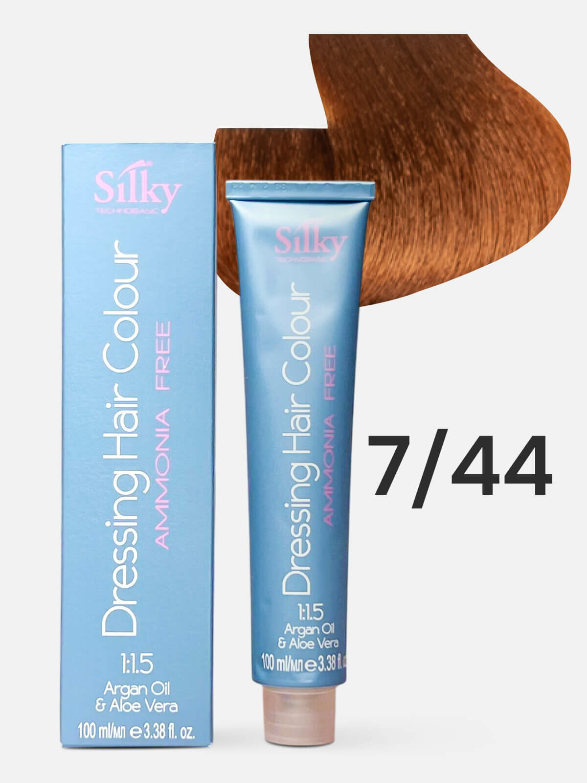 Крем - краска для волос профессиональная без аммиака Silky Dressing Haircolor 7.44 Русый Интенсивный медный, 100 мл