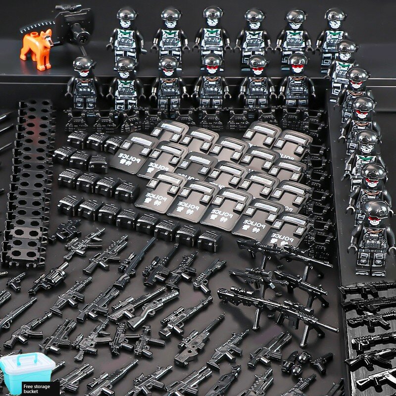 LEGO Набор Специальных Сил с Черным Контейнером: 18 Фигур, 18 Щитов, Полицейская Собака