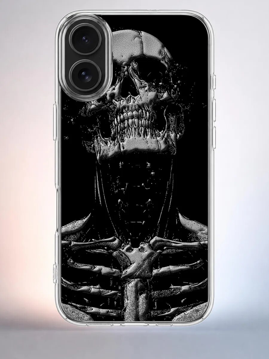 Чехол iPhone 16 череп скелет силиконовый прозрачный