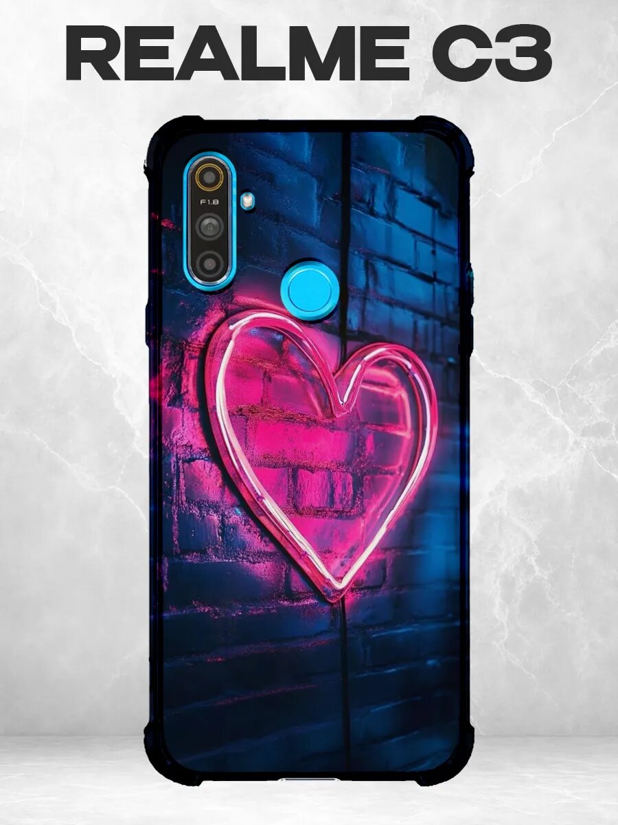 Чехол на Realme C3 неон сердце кирпич