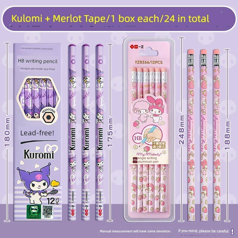 Карандаши My Melody и Kuromi HB 24 штук с усиленным стержнем - прочные для детей
