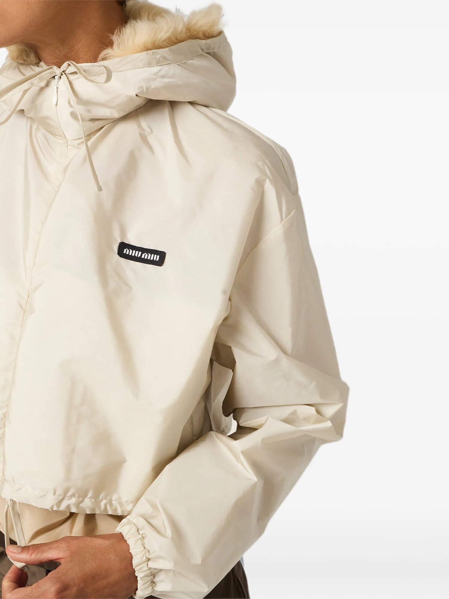 Куртка Miu Miu Technical fabric and shearling windbreaker, размер 42 — фото 1