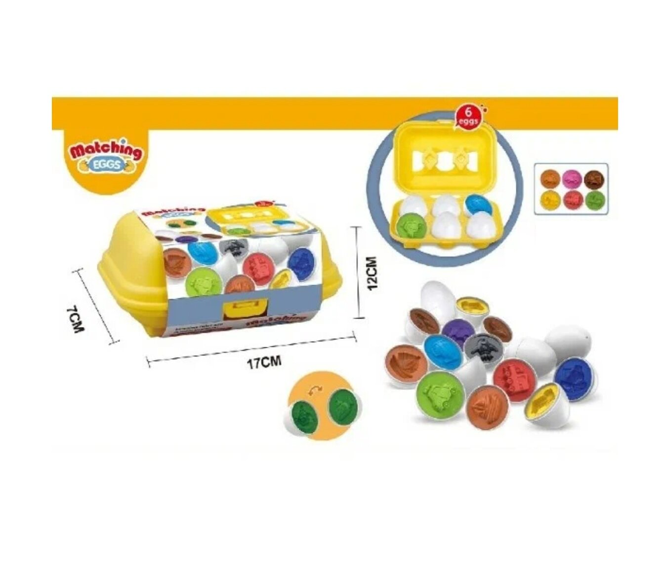 Игровой набор развивающий «Яйца в коробке» 6 яиц, в коробке 7*17*12 см