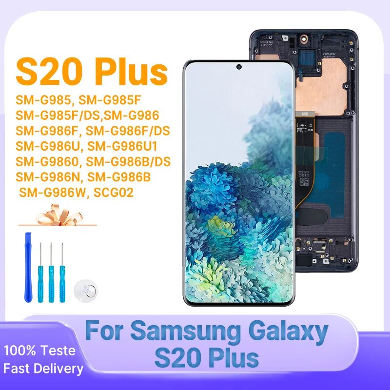 Super AMOLED дисплей для Samsung Galaxy S20 Plus, сенсорный экран с рамкой для AMOLED Sliver Frame